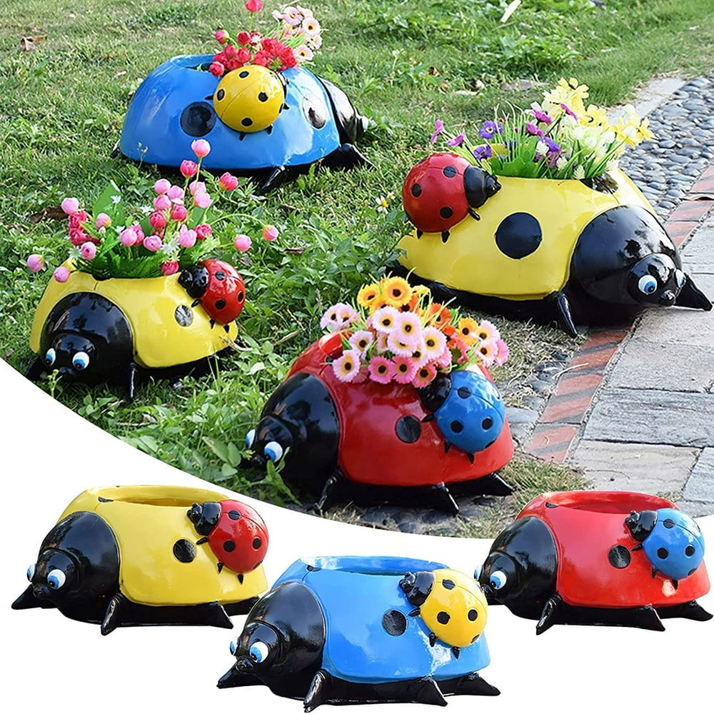 LEEYNEER Ladybug Simulation Flower Planters Garden Pots Statues Decor ...