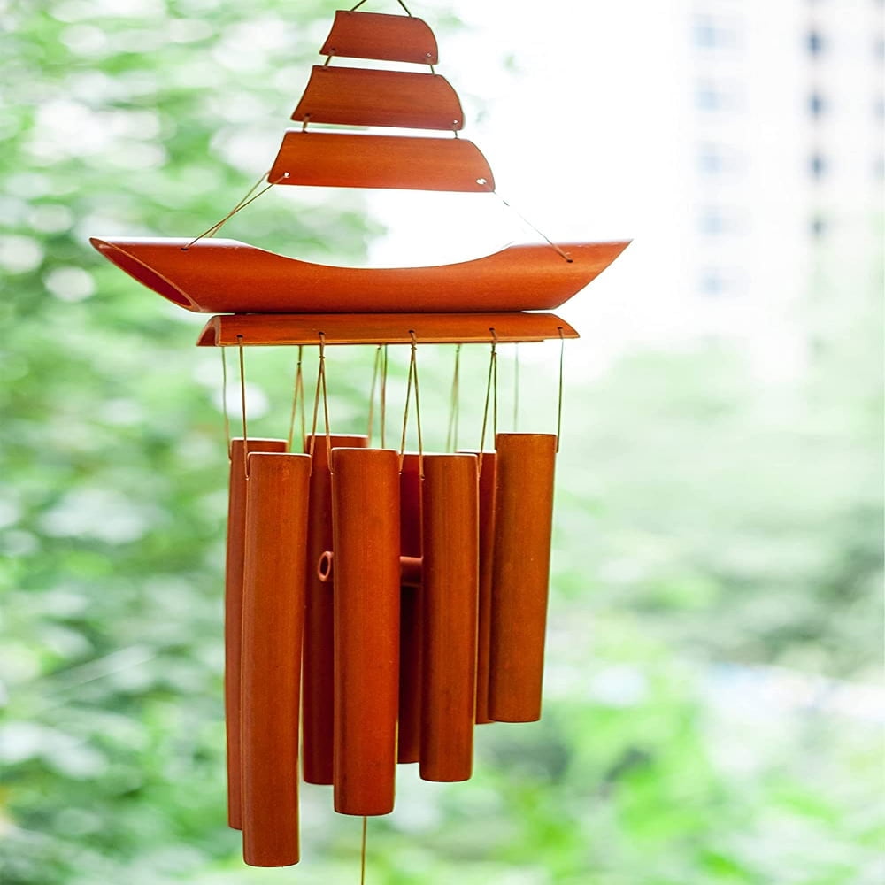 LEEYNEER Large Bamboo Coconut Wind Chimes Outdoor Handmade Wooden Deep ...