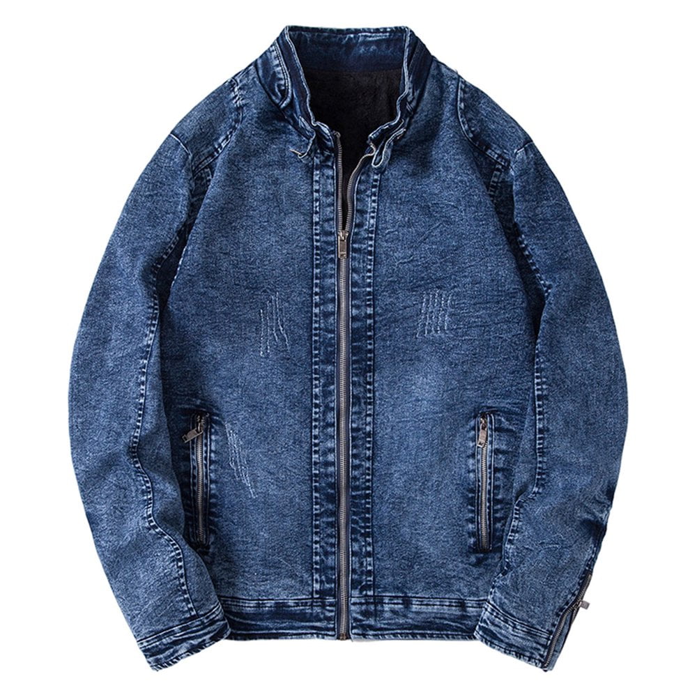 LEEYNEER Men‘s Vintage Distressed Denim Jacket 2023 Fall Fashion Zipper ...
