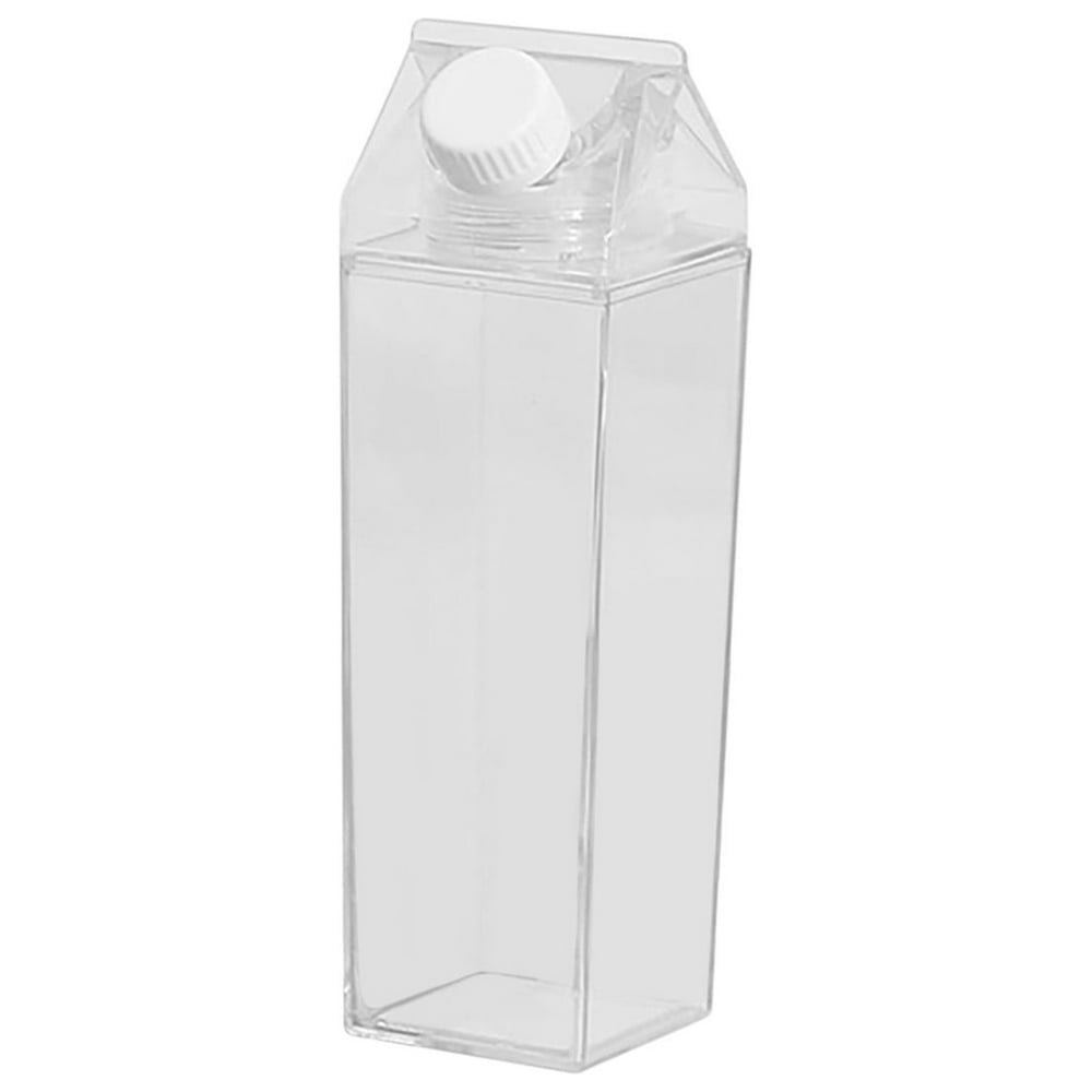 LEEYNEER Milk Carton Water Bottle Transparent Square Milk Bottle ...