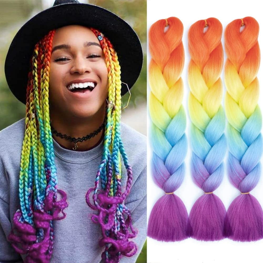 LEEYNEER Ombre Braiding Hair Extensions 24 Inch 3 Packs Synthetic High ...