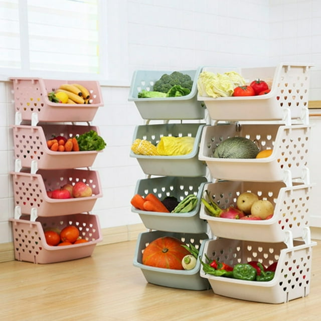 LEEYNEER Plastic Stackable Storage Bins for Pantry Closet Organizer ...