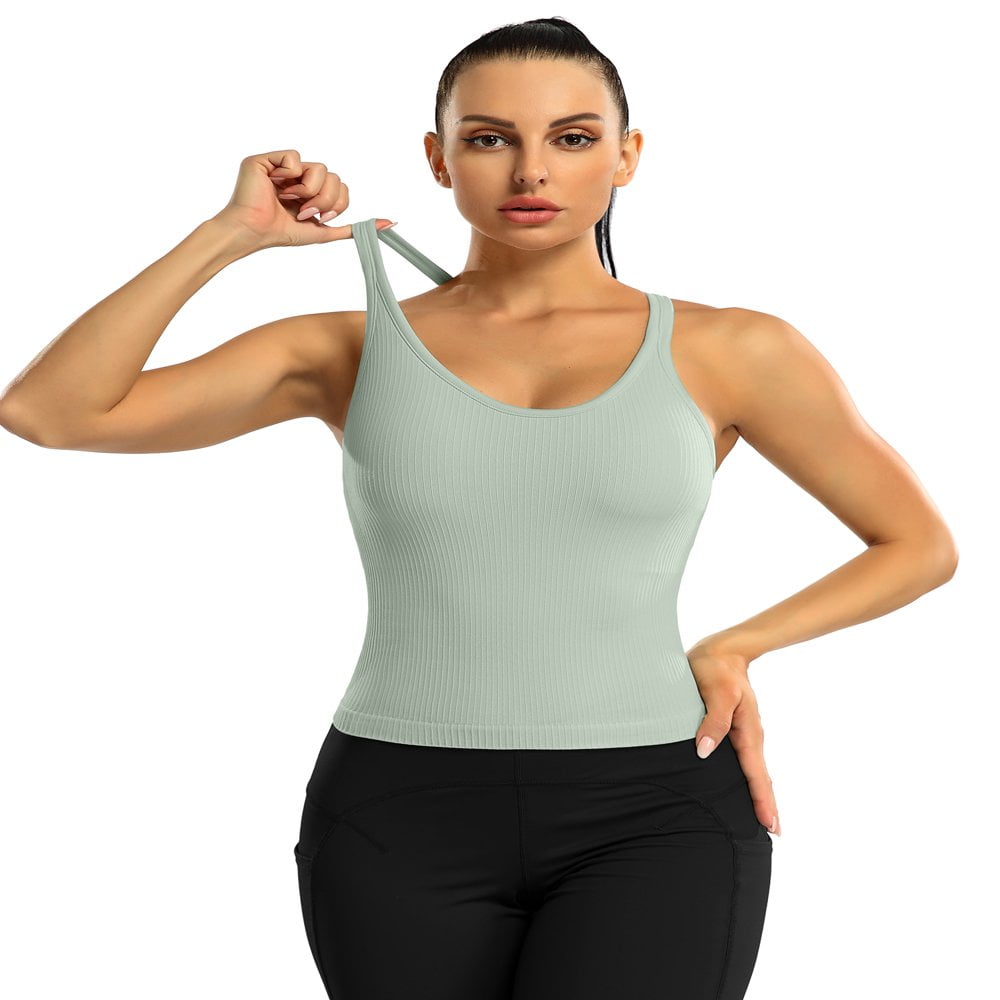 LEEYNEER Ribbed Yoga Sports Tanks for Womens Workout Built in Bra ...