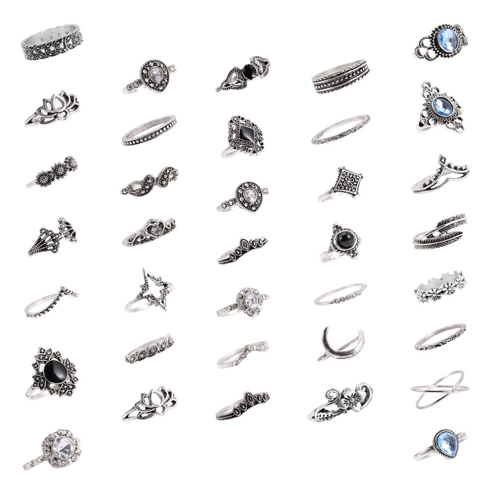 LEEYNEER Ring Combination Set Bohemia Rings Gift for Women Silver ...