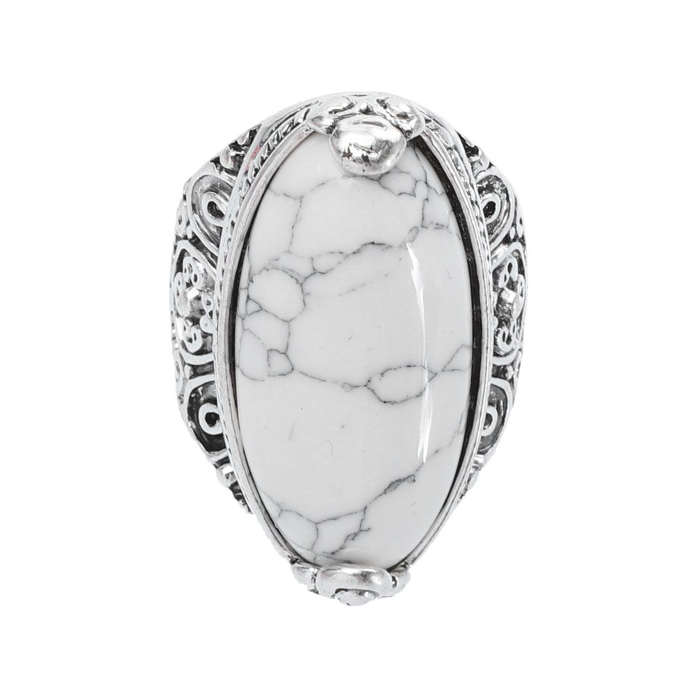 LEEYNEER Rings Turquoise Ring White Howlite Men Silver Crystal Knuckle ...