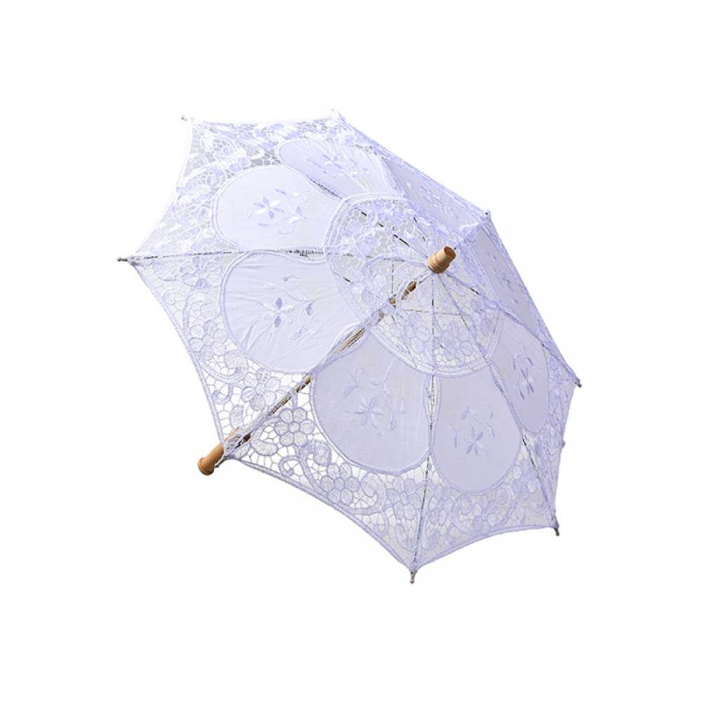 LEEYNEER White Wedding Lace Parasol Umbrella Vintage Crafted Flowers ...