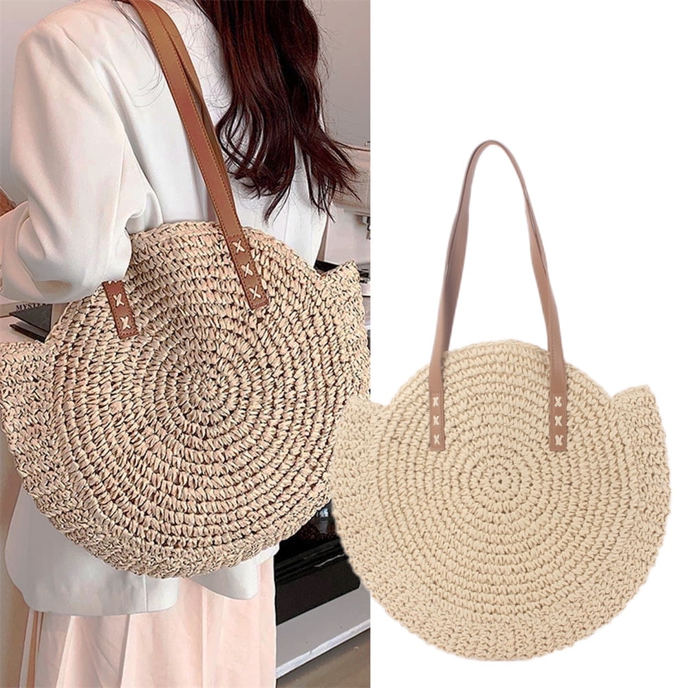 LEEYNEER Women Round Straw Bag Rattan Woven Shoulder Bag Wicker Simple ...