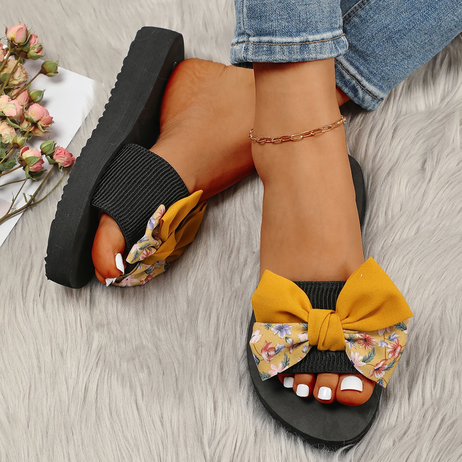 LEEy-World Walking Shoes Women Women Slip On Sandals Flowers Leather ...
