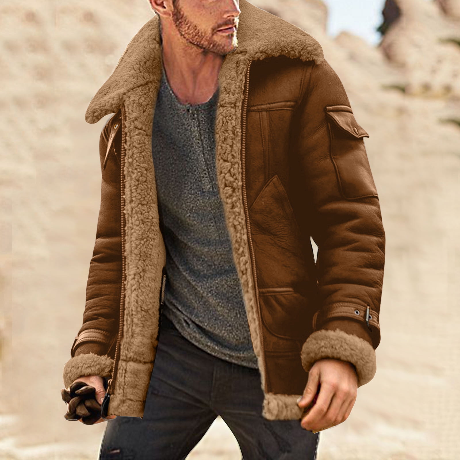 LEEy-world Jackets for Men Men Plus Size Winter Coat Lapel Collar Long ...