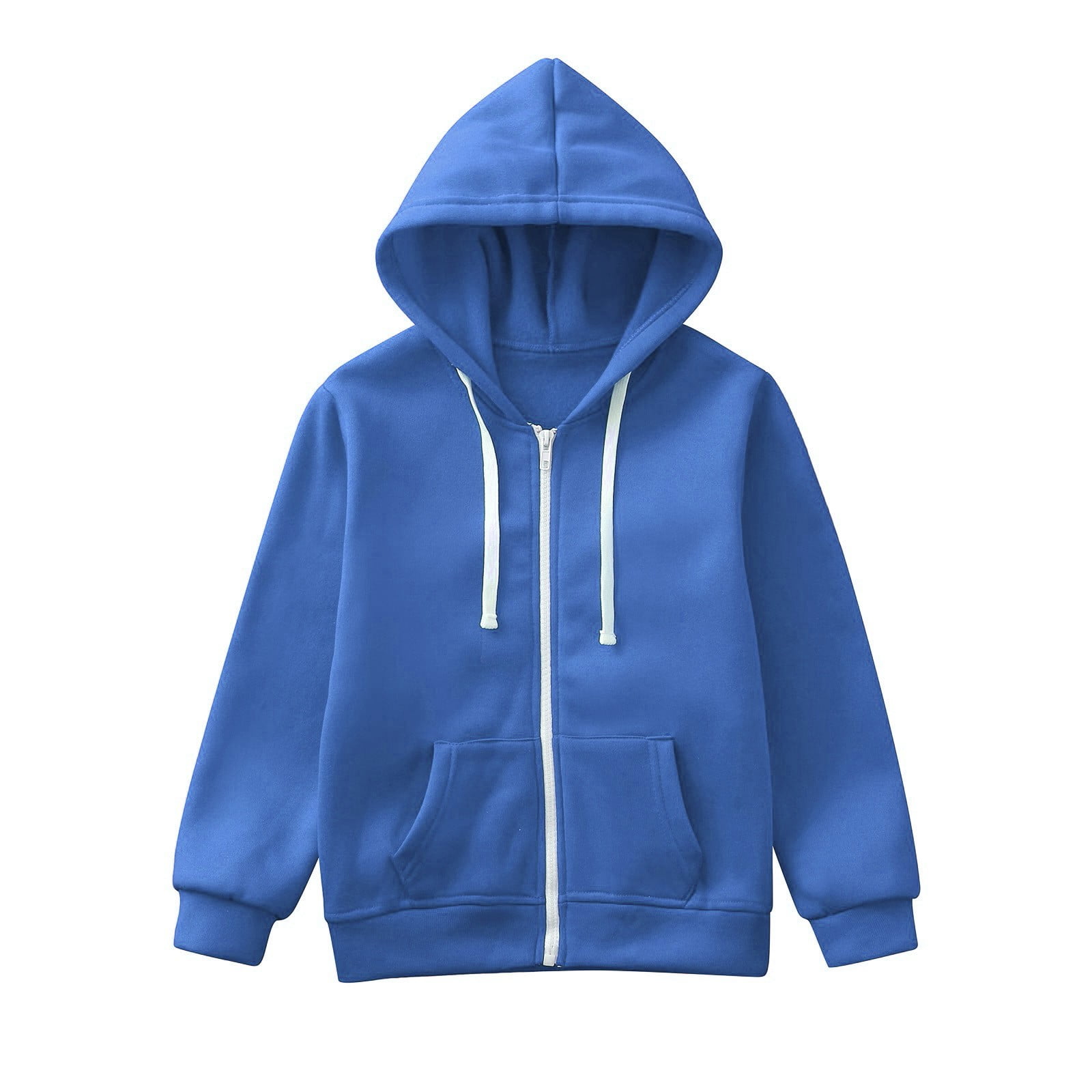 LEEy-world Kids' Zip Up Hoodie, Solid Color Long Sleeve Sweatshirt for Boys & Girls, Blue ...