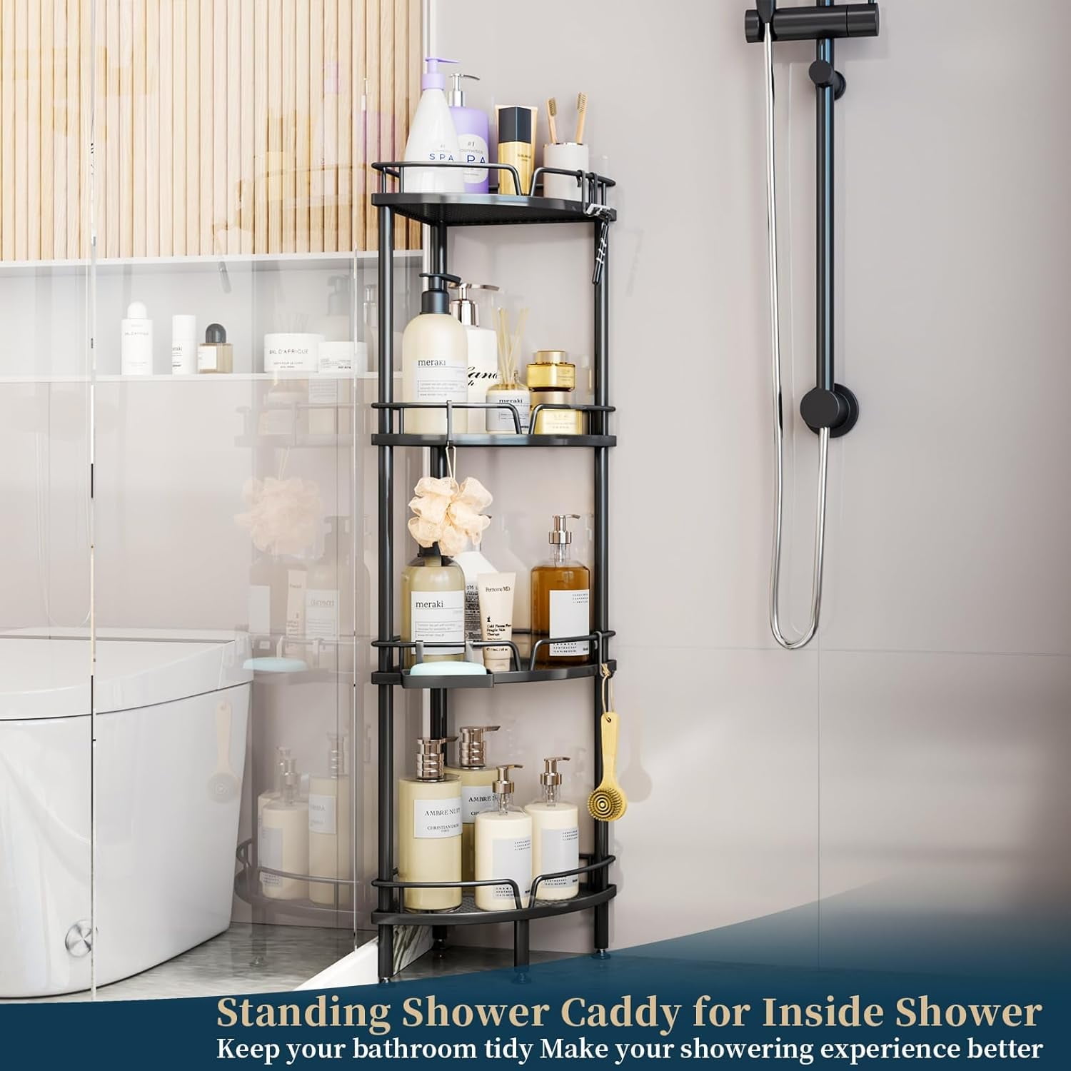LEFEE 4 Tier Shower Organizer with Soap Holder, Corner Shower Caddy ...