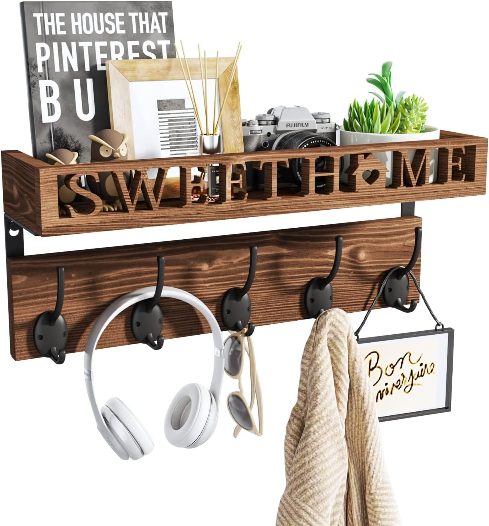 LEFEE Coat Rack Wall Mount with Shelf,Sweet Home Decoration Coat Hooks ...