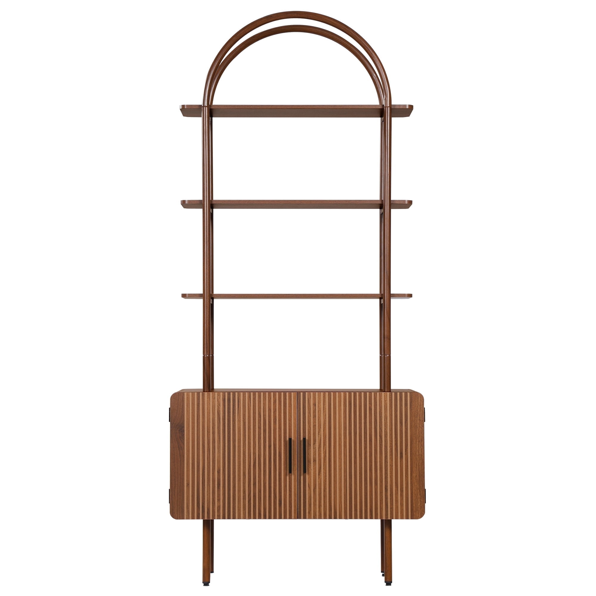 LEFHDA 4-Tier Open Display Bookcase, 71" Tall Fluted Arched Bookshelf ...