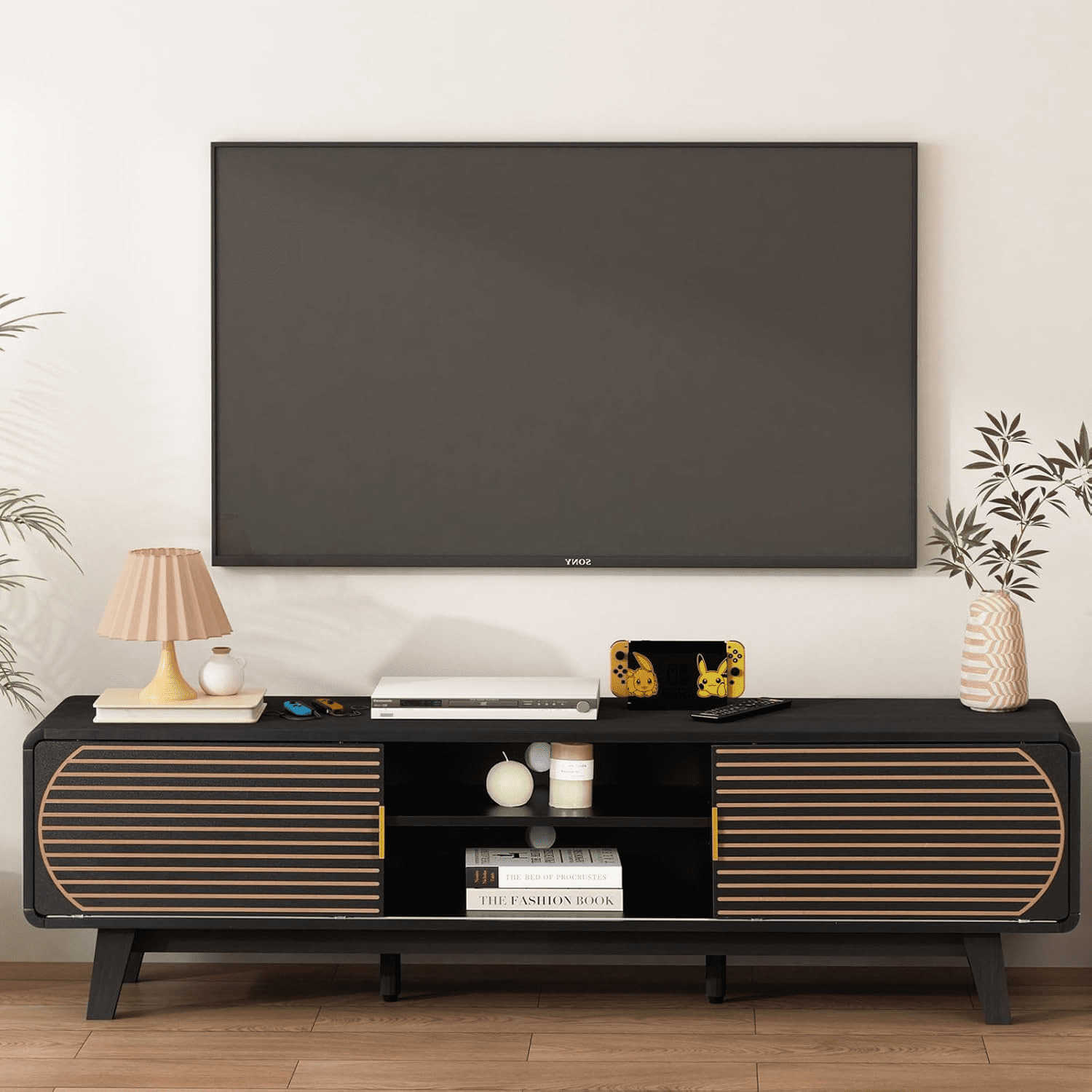 LEFHDA 62" TV Stand for 60/65/70 Inch TV, Mid Century Modern TV Console ...