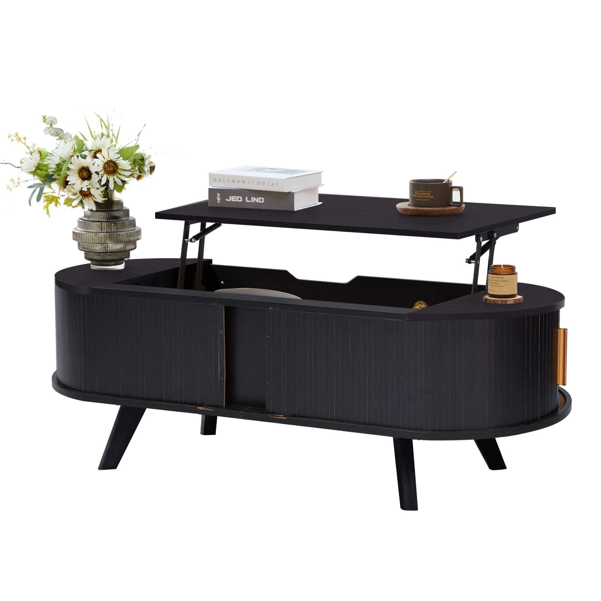 LEFHDA Small Lift Top Coffee Table with Sliding Tambour Door, 47.3" Mid ...
