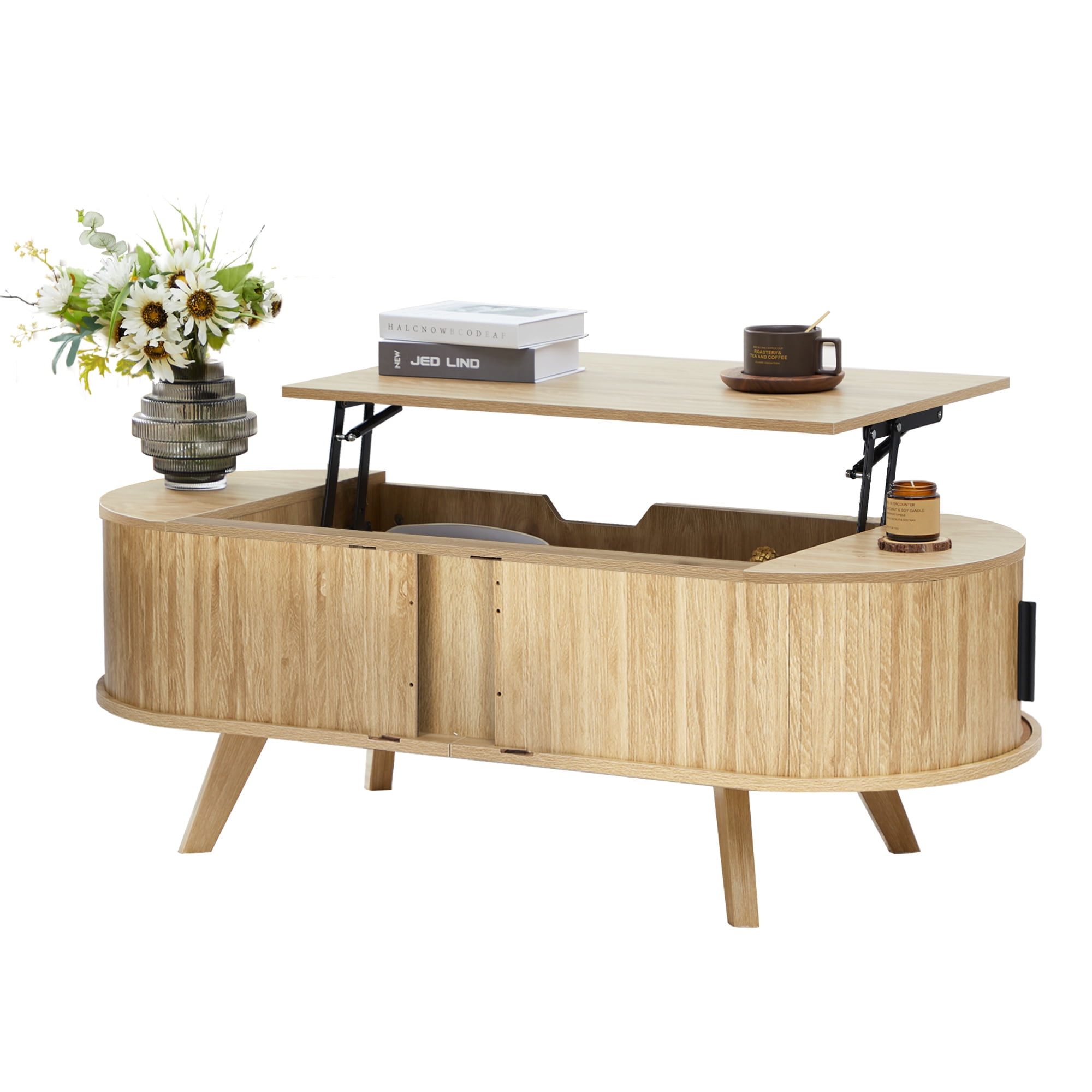 LEFHDA Small Lift Top Coffee Table with Sliding Tambour Door, 47.3" Mid ...