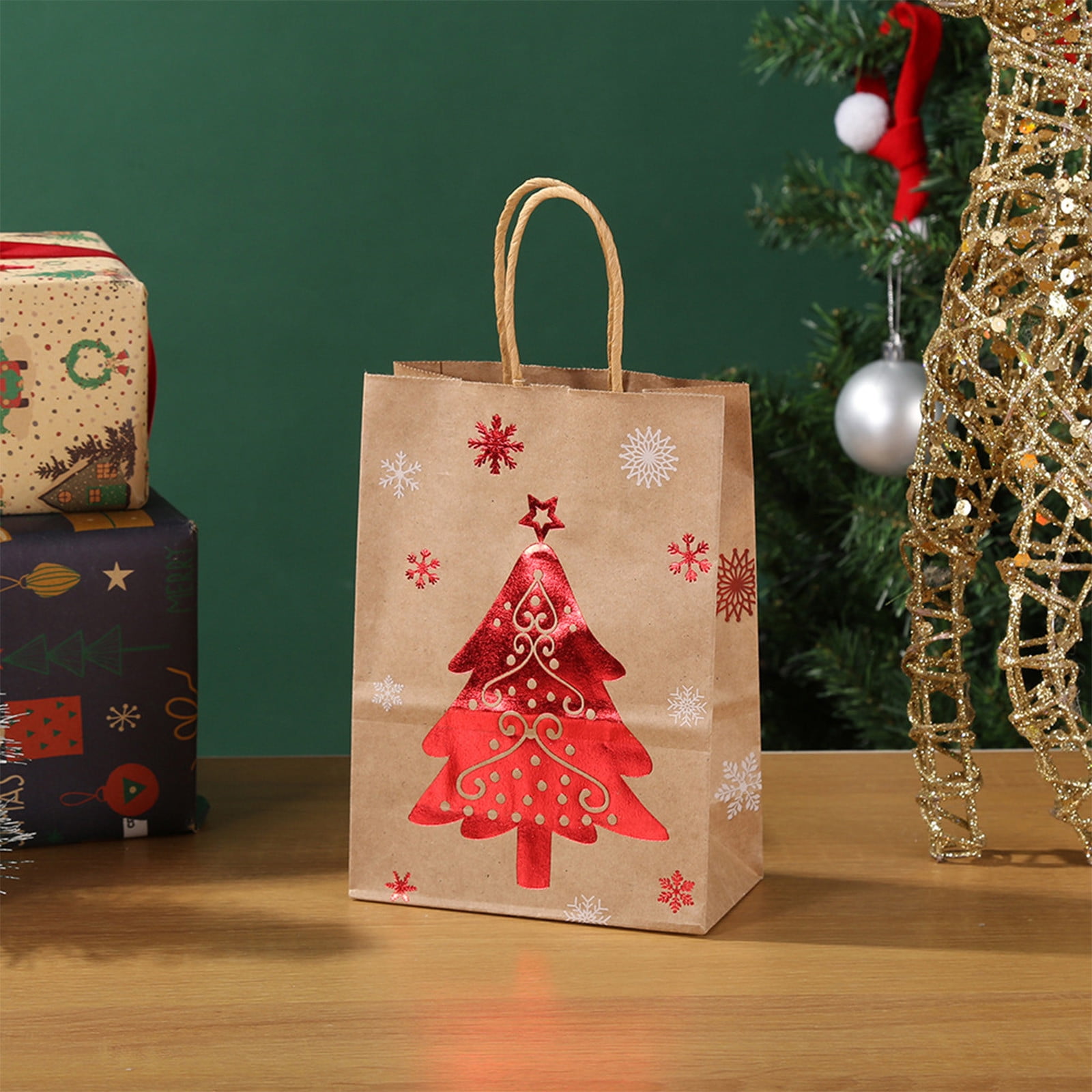 LEFTHIGH Home Christmas Kraft Paper Bags Gift Bags with Handles ...
