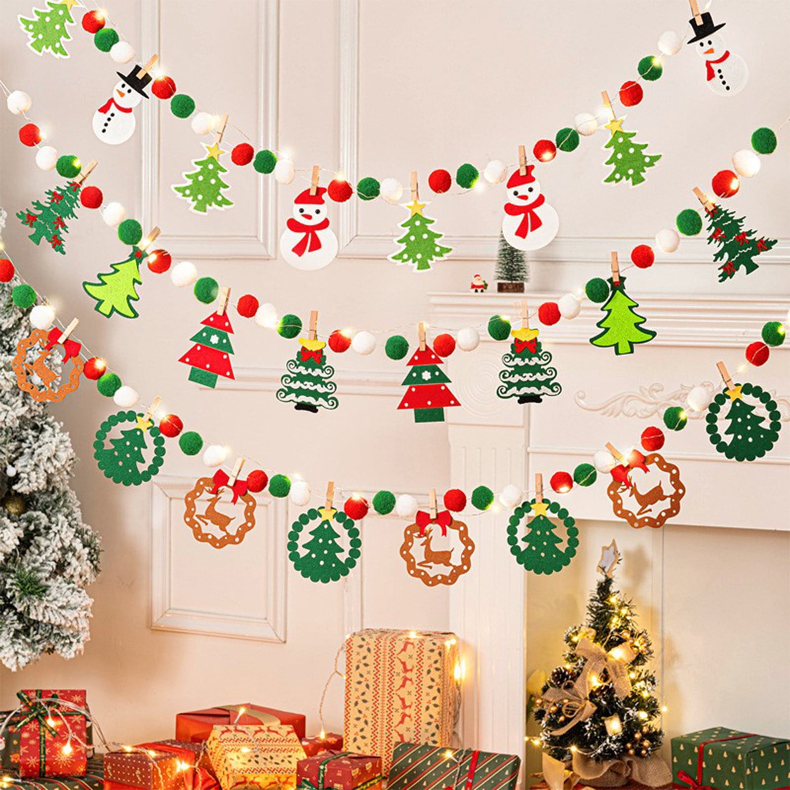 LEFTHIGH Home Christmas Pull Flag Decorations Lights Bunting Pull ...