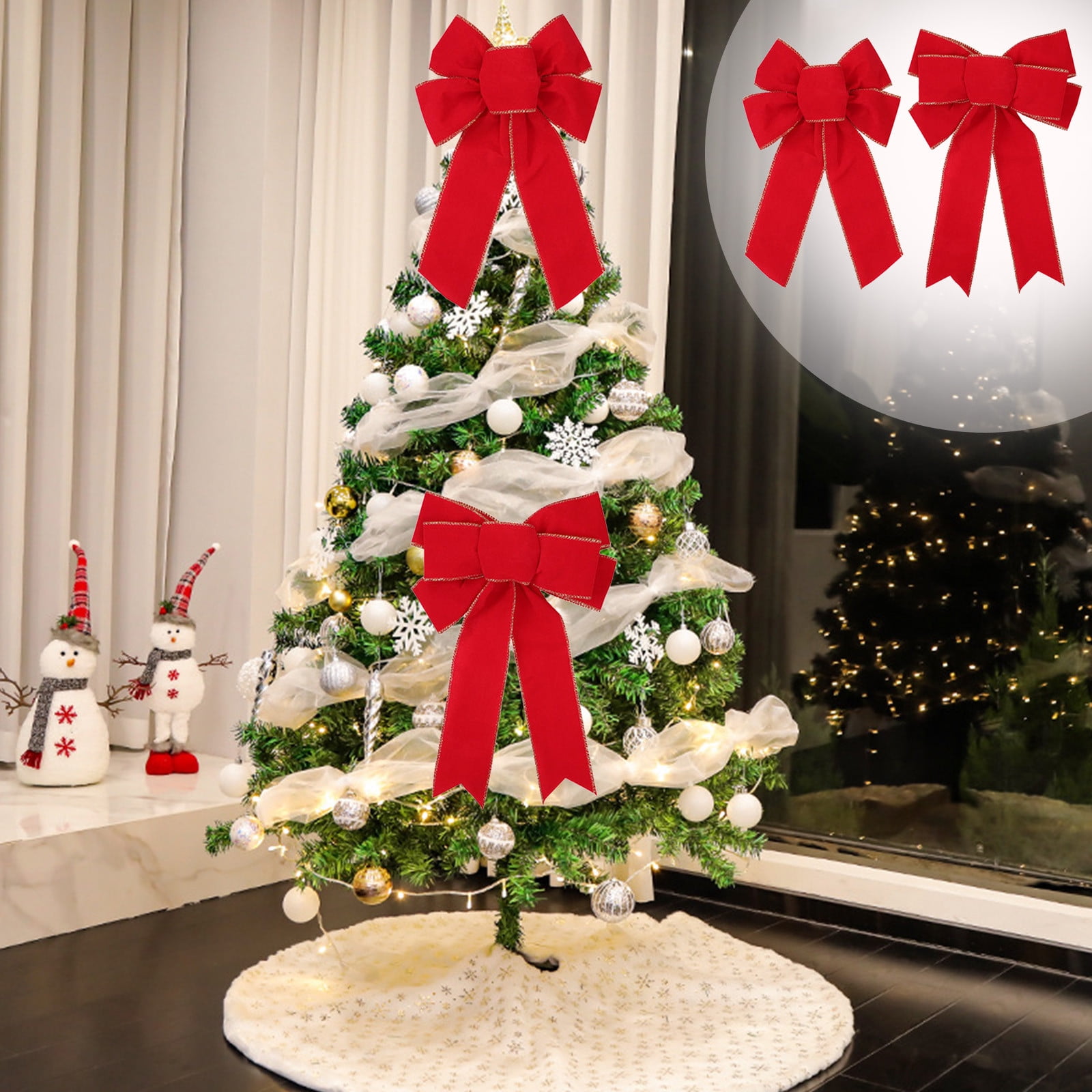 LEFTHIGH Home Christmas Red Flocking Multi Ear Bow Overlock Five Ear ...