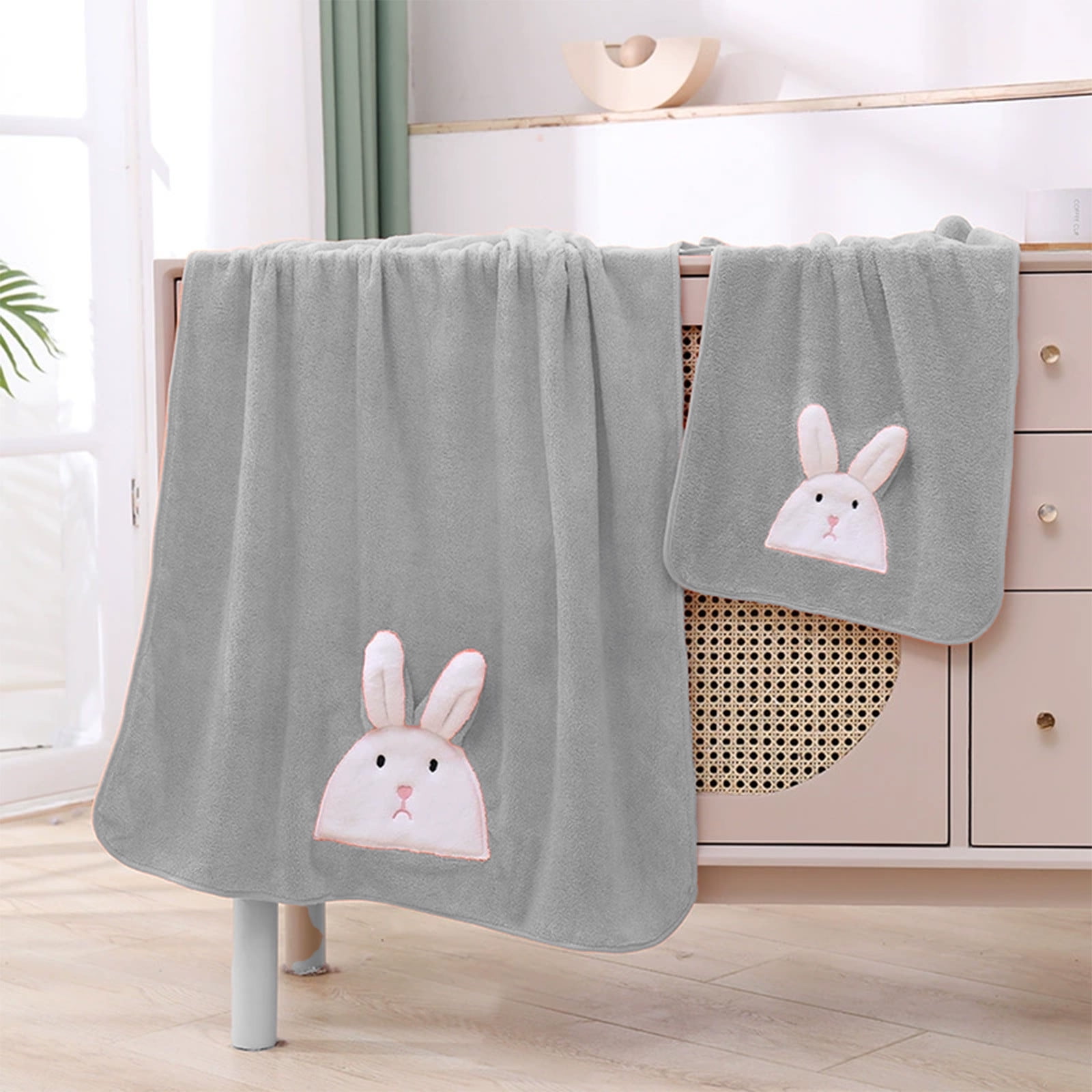 LEFTHIGH Home Easter Bunny Bath Towel and Washcloth Set Thickened Coral ...