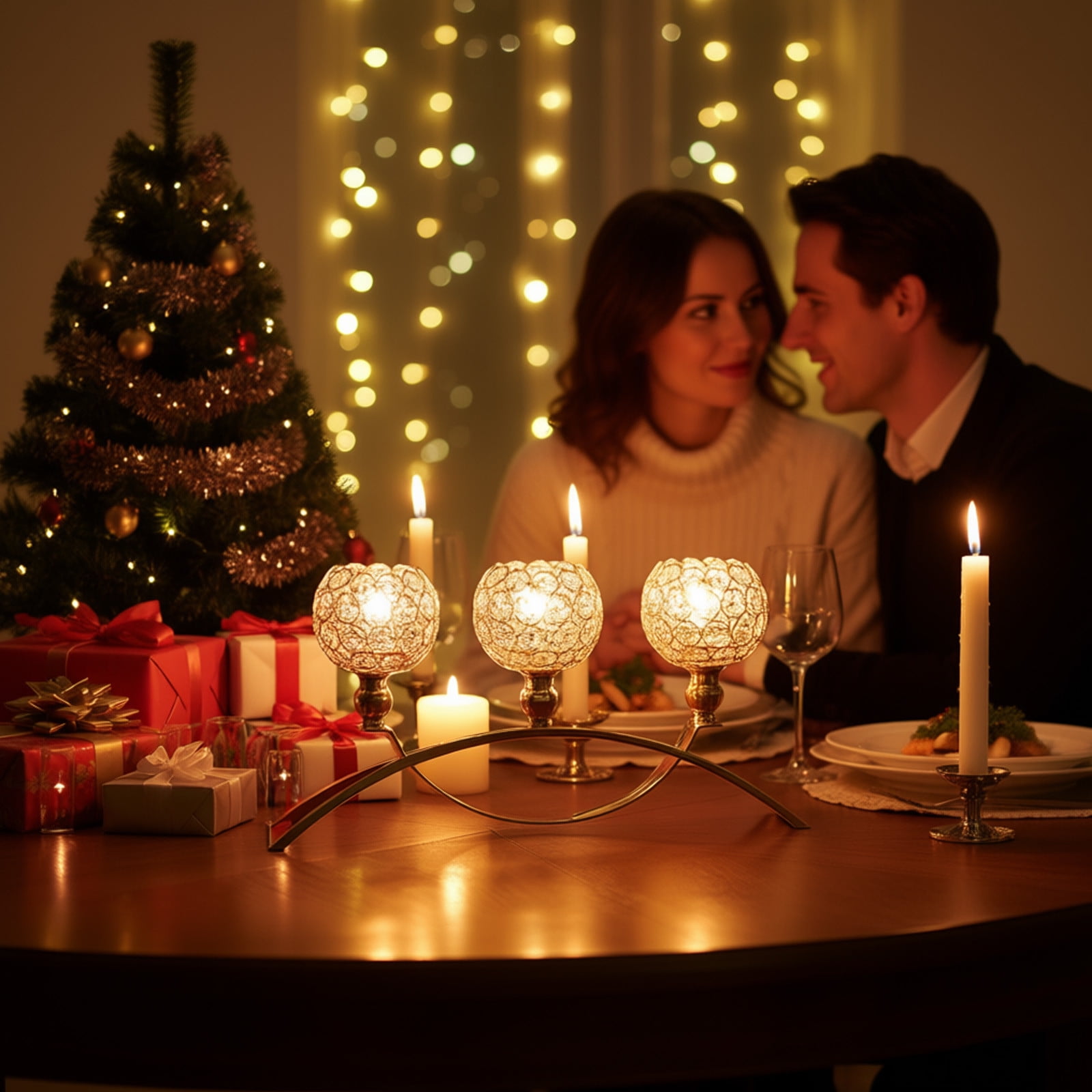 LEFTHIGH Home European Style Electroplated Candlestick Three Head Arch ...