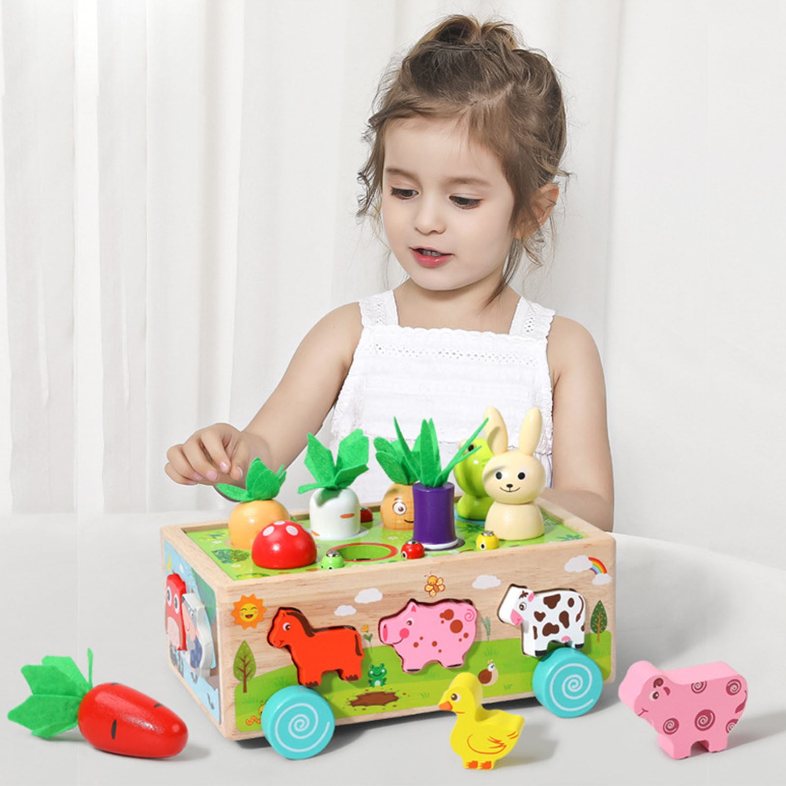 LEFTHIGH Toys Carrot Plug-In Game Wooden Motor Skills Toy Sorting Game ...