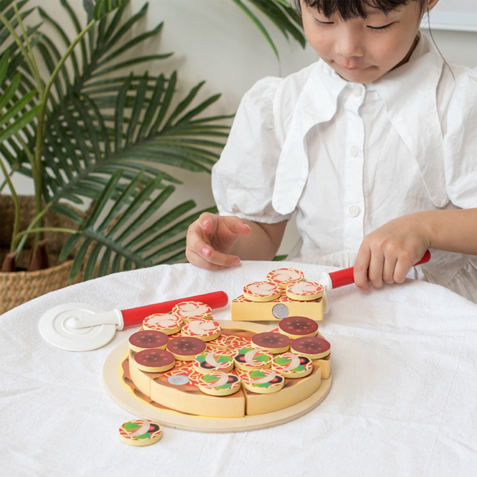 LEFTHIGH Toys Games Wooden Pizza Toy Set Realistic Play Cutting Pizza ...