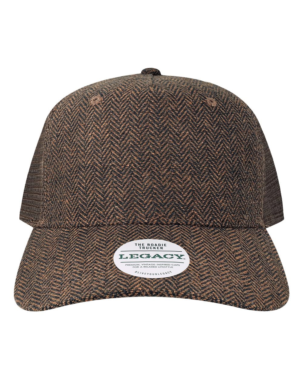 Legacy B93795600 Five-Panel Trucker Cap, Brown Herringbone - Adjustable ...