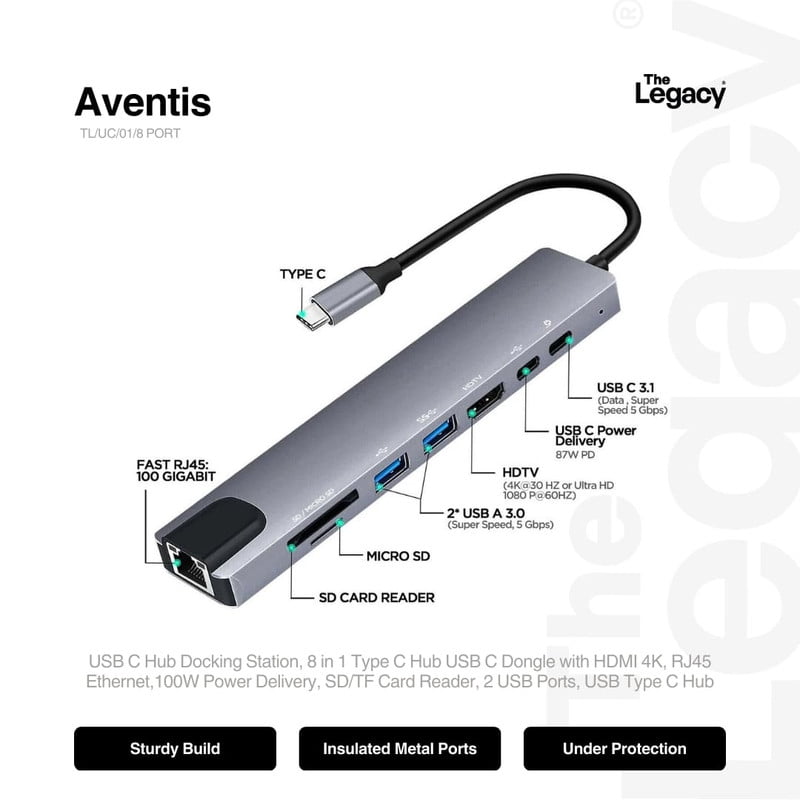 THE LEGACY USB C Hub Docking Station, 8 in 1 Type C Hub USB C Dongle ...