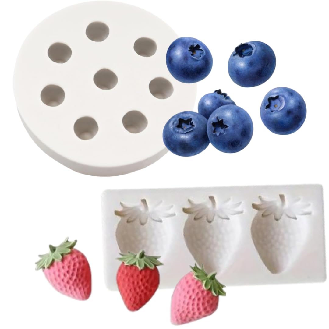 LEGACYCART 2 PCS Blueberry and Strawberry Cake Fondant Molds Berry ...