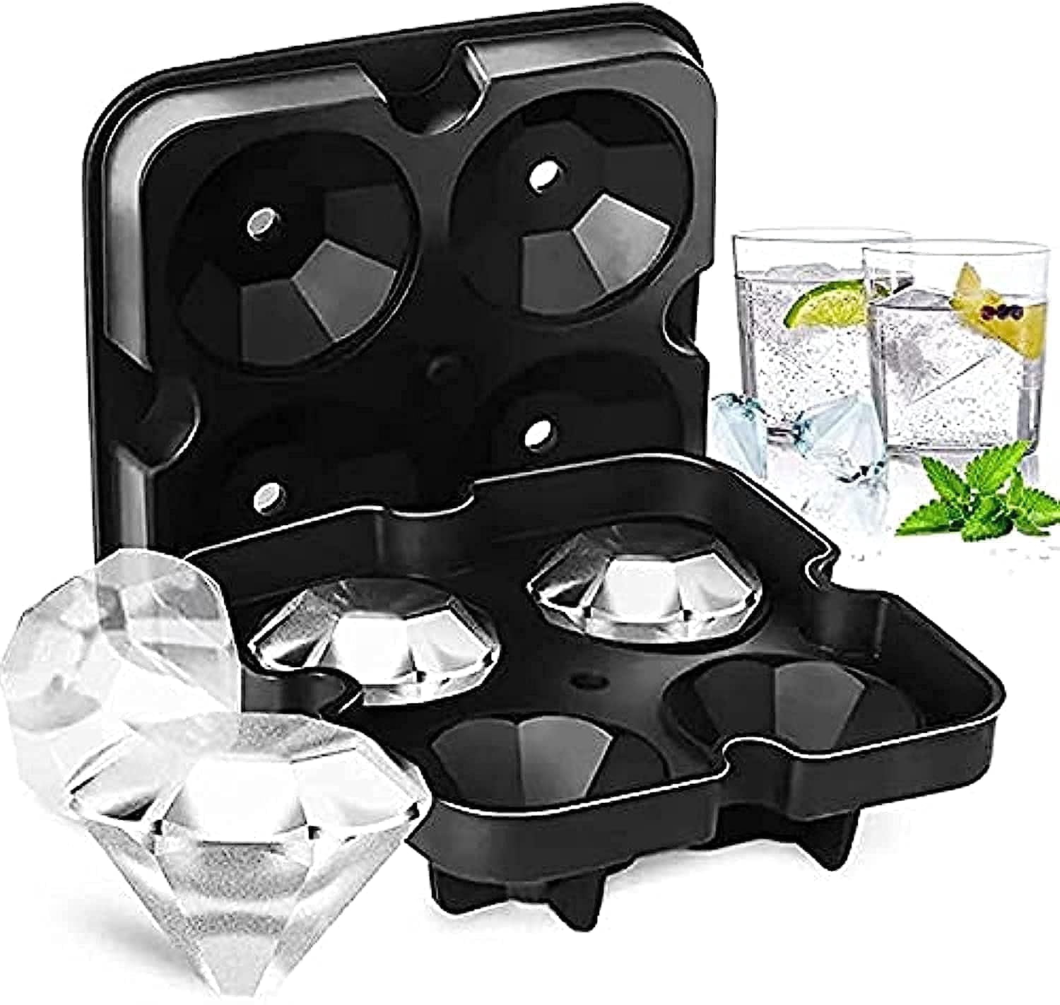 LEGACYCART 4 Cavity Diamond Ice Cube Tray with Lid Ice Mold Silicone ...