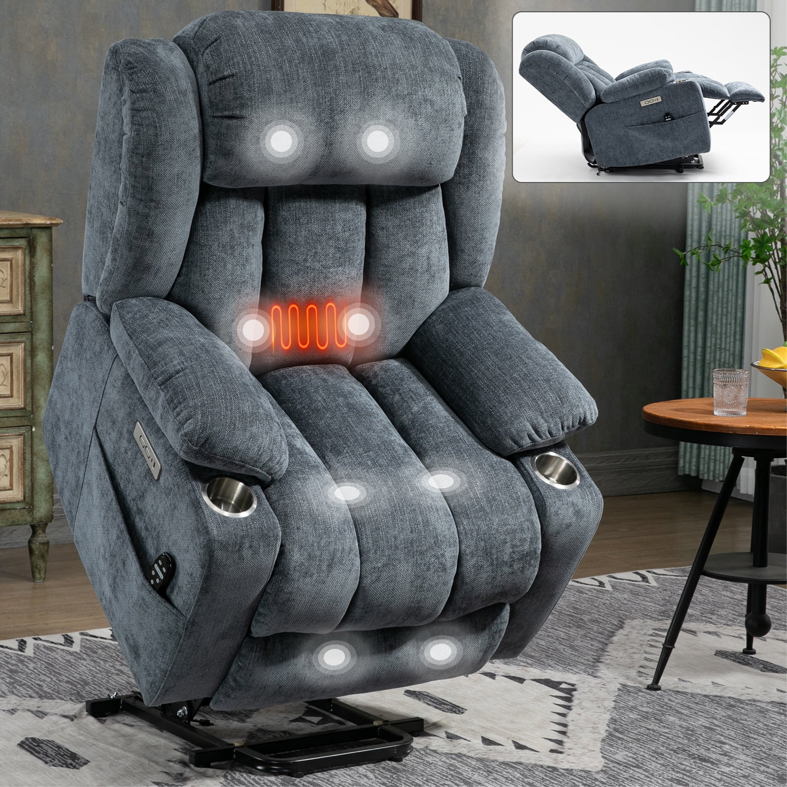 BTMWAY Extra Wide Lift Chair, Electric Recliner with Heat, Massage ...