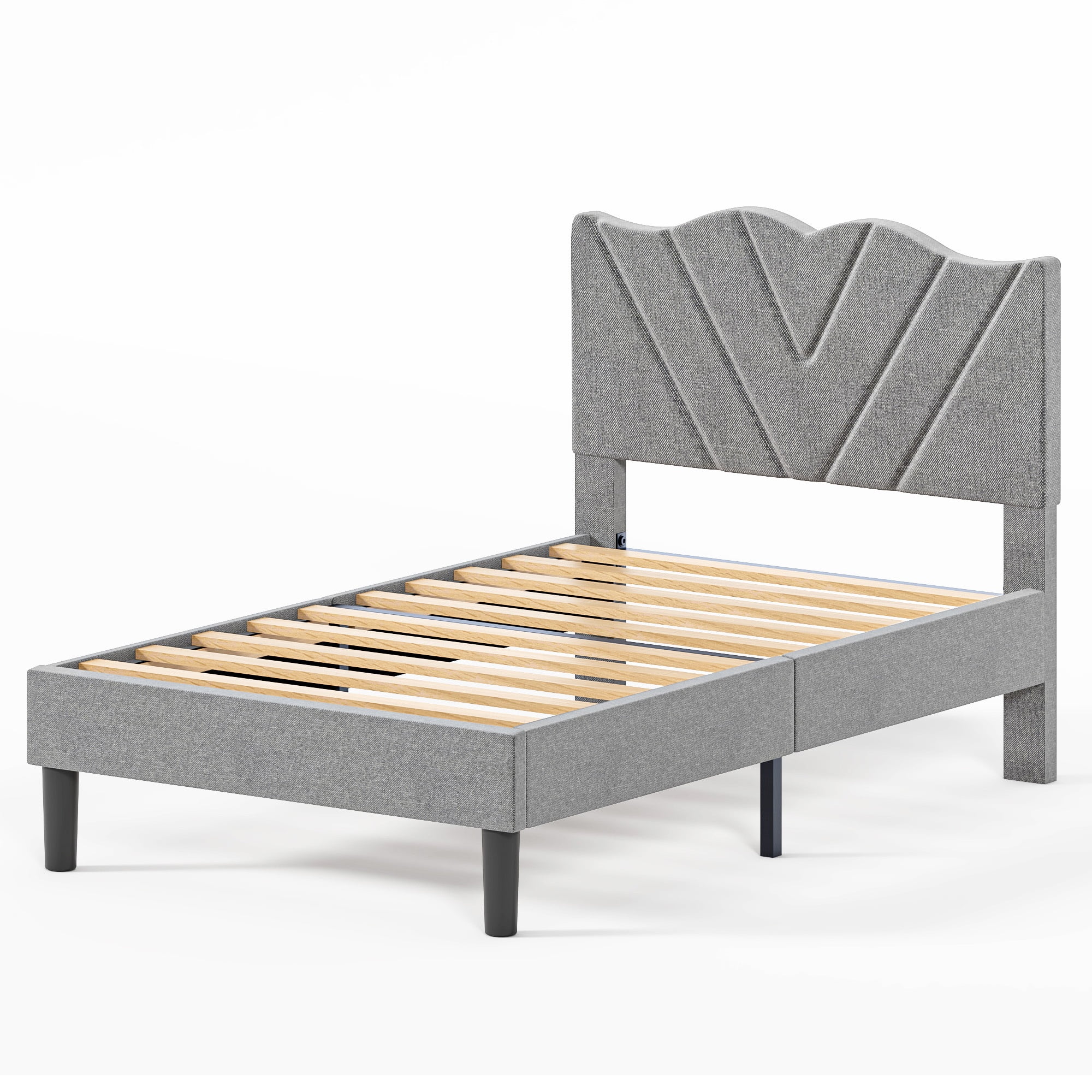 LEGAHOME Twin Bed Frame, Modern Wooden Platform Bed with Upholstered ...
