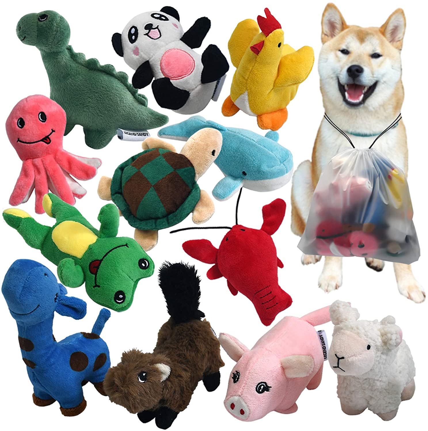 LEGEND SANDY 14 Pack Dog Squeaky Toys Cute Stuffed Plush Fruits Snacks ...