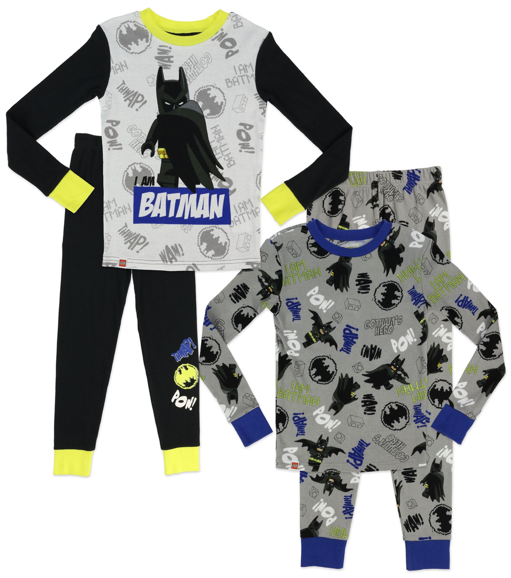 LEGO Batman Boy's 4-Piece Cotton Pajama Set, Black/Grey, Size 4 ...