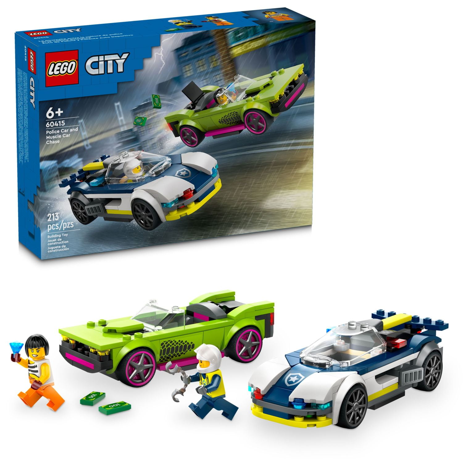 LEGO City Police Car and Muscle Car Chase, Emergency Vehicle Toy for ...