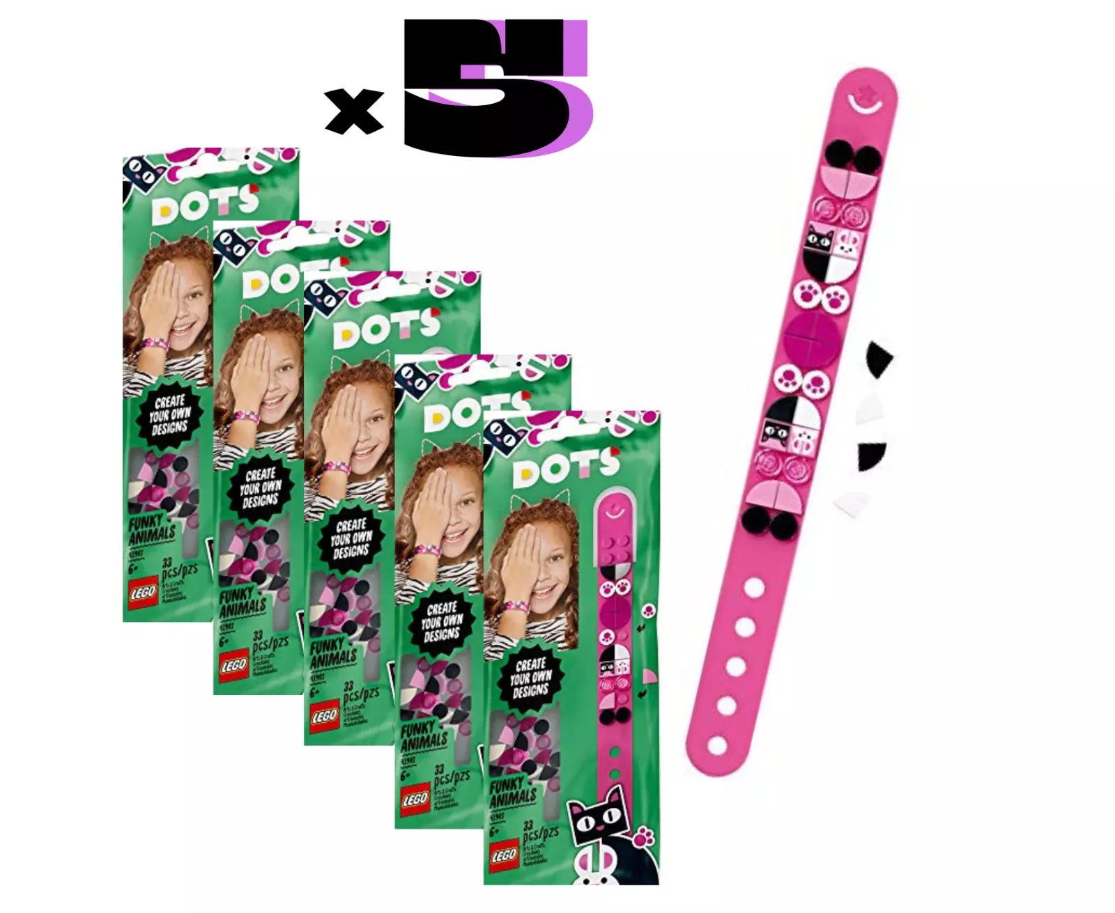 LEGO DOTS Party Pack - 5x Funky Animals Bracelet 41901 Birthday Bundle ...