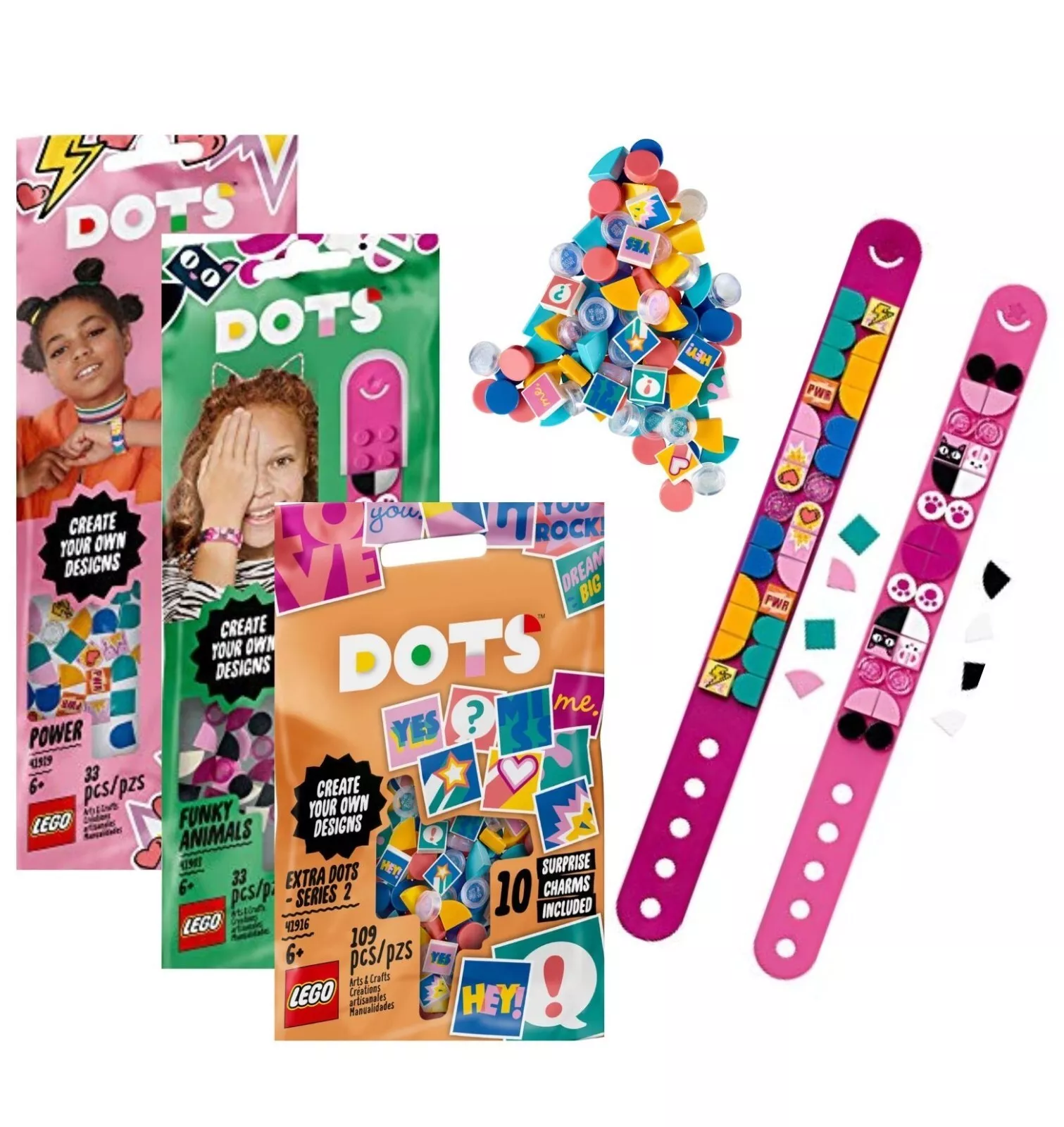 LEGO Dots Bundle-2 Bracelets & Extra Pack Funky Animals Power Extras ...