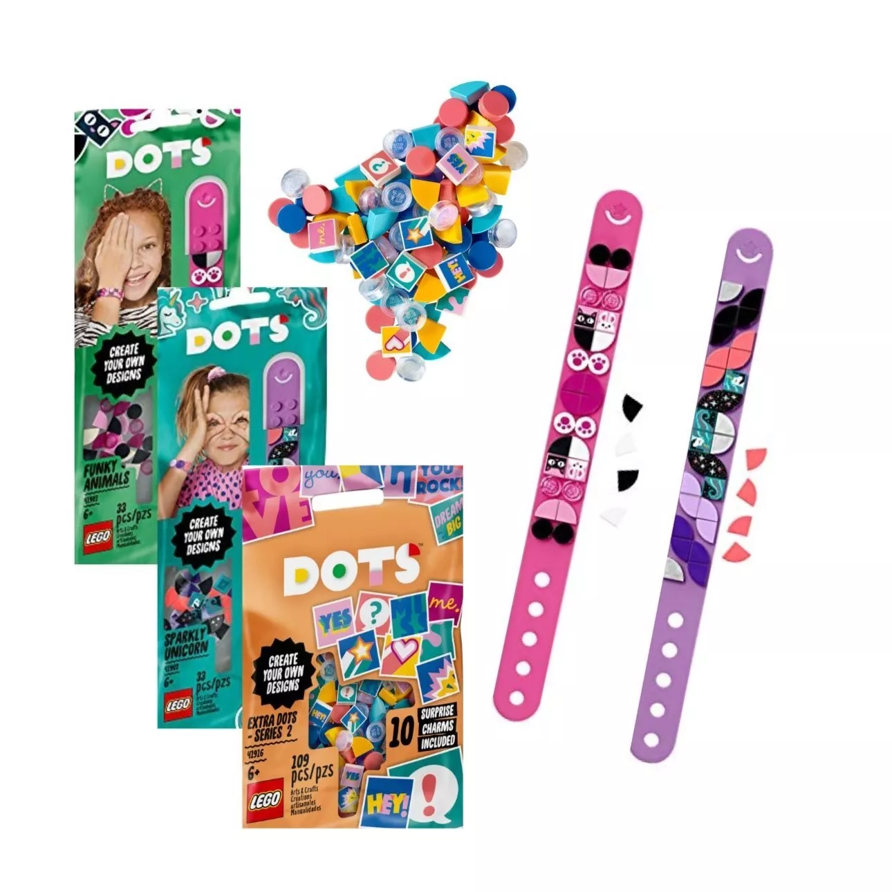 LEGO Dots Value Pack- 2 Bracelets with Extras Pack Funky Animals ...