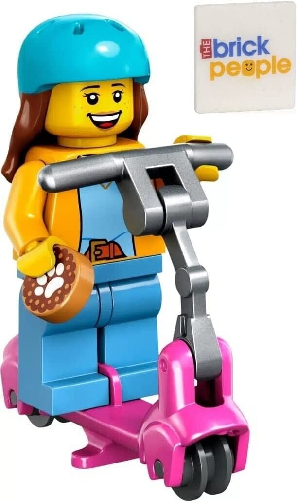 LEGO Girl Rider Minifigure with Pink Scooter and Tree Scenery Building ...