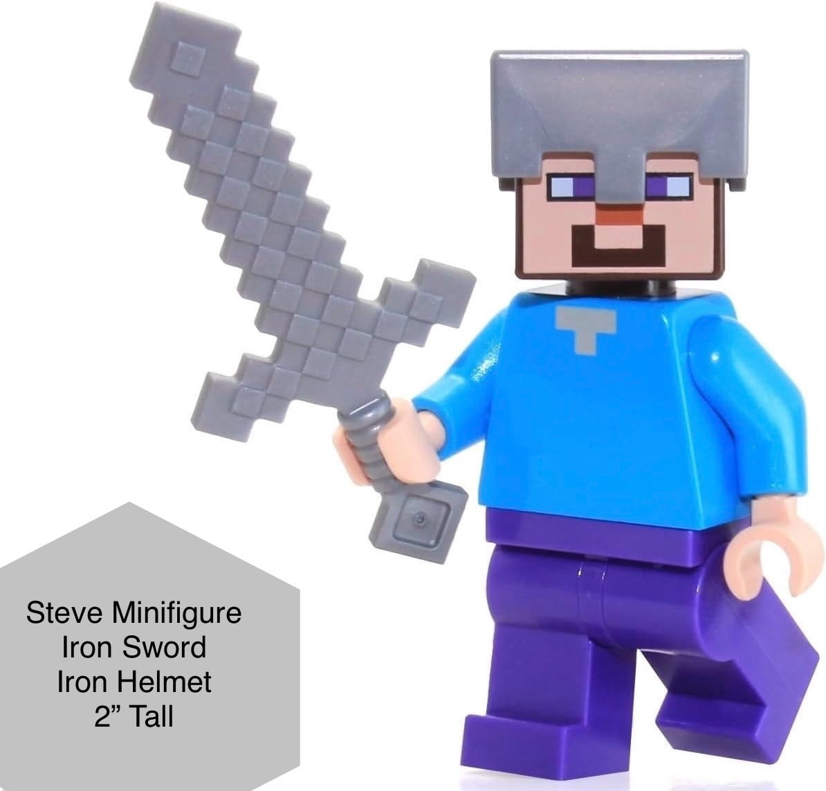 LEGO Minecraft Minifigure Steve Minifig with Iron Helmet + Sword ...
