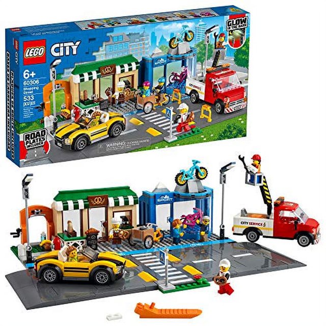 LEGO City Shopping Street 60306 Playset with Bakery, Bike Shop, Park ...