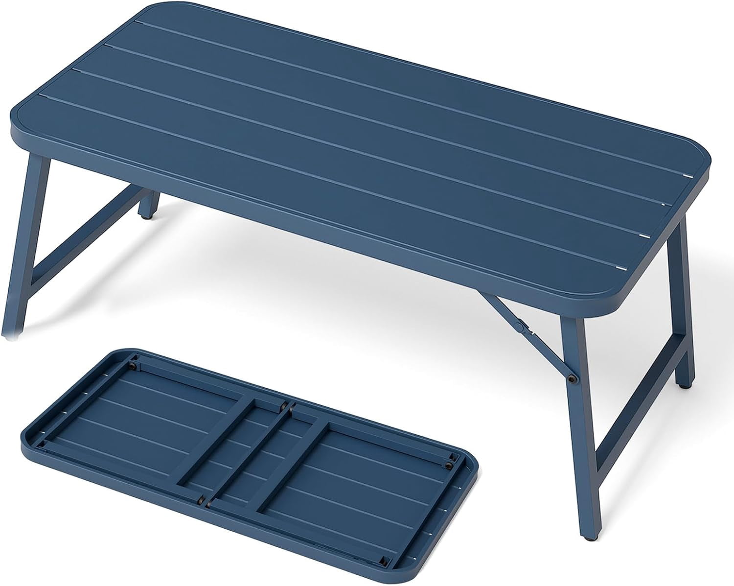 LEHOME Outdoor Folding Coffee Table, Rectangle Drainable Iron Patio ...