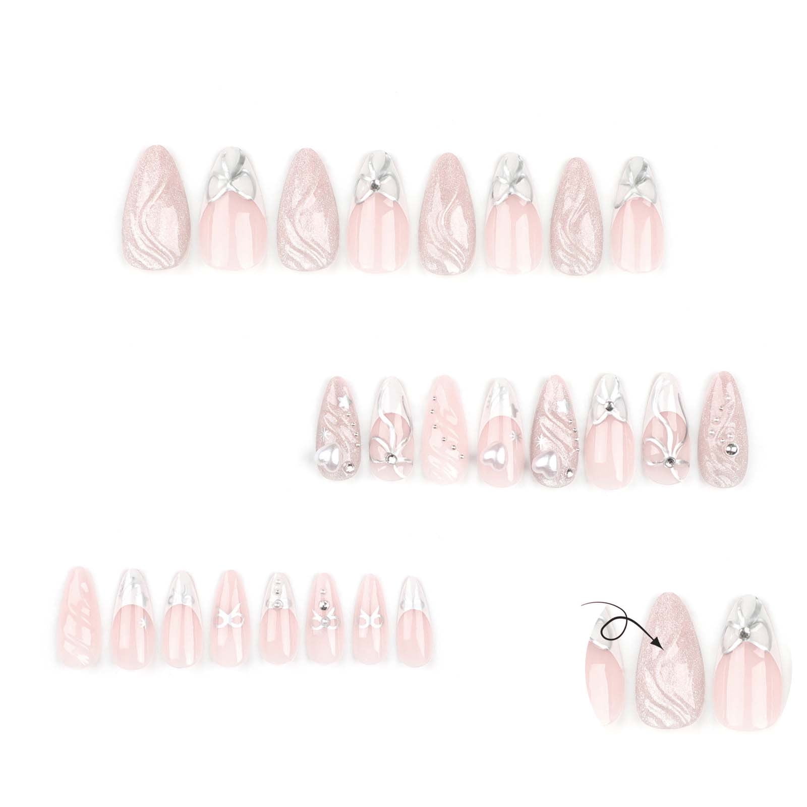 LEHOZIHEQ 3D Handmade Bow French Tip Press On Nails, Almond Medium ...