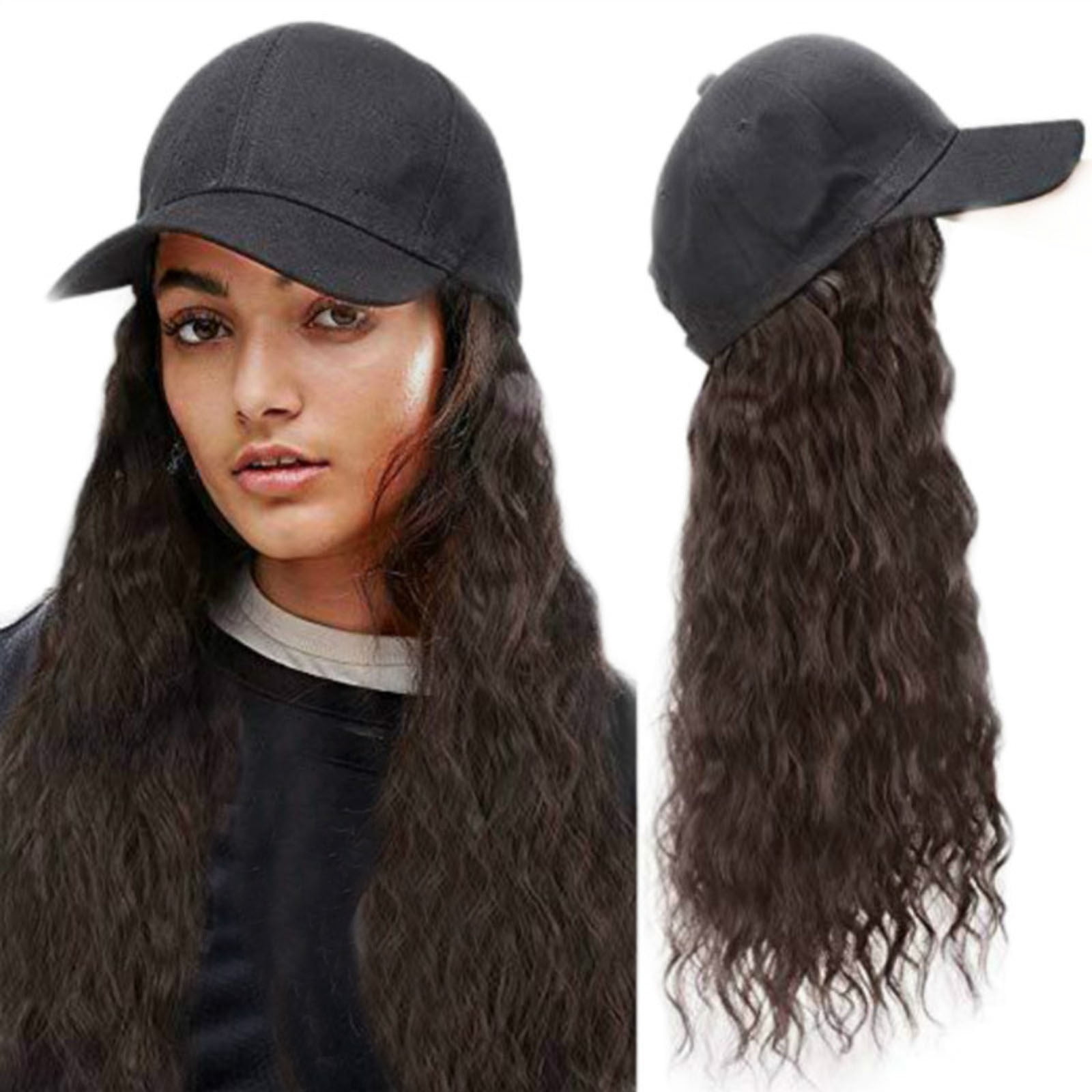 LEHOZIHEQ Baseball Cap Wig, Long Curls Wig Cap, Casual Hat With Wig ...