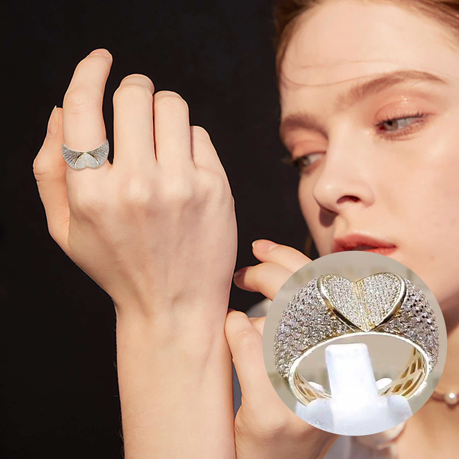 LEHOZIHEQ Iced Out Heart Ring, CZ Diamond Ring Boss Lady Jewelry Gift ...