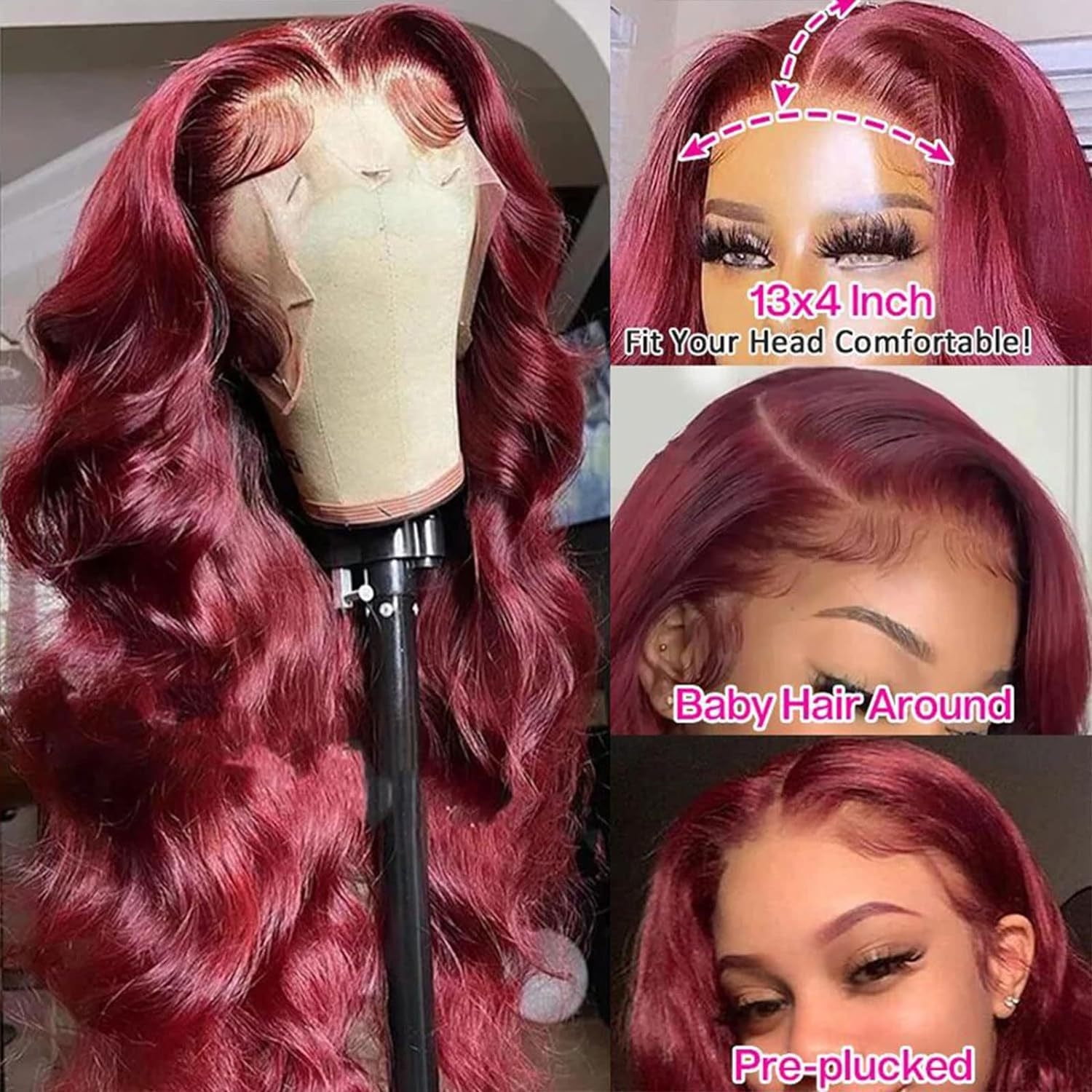 LEHOZIHEQ Red Wigs for Women, Long Wavy Wig, Natural Middle Part Wine ...
