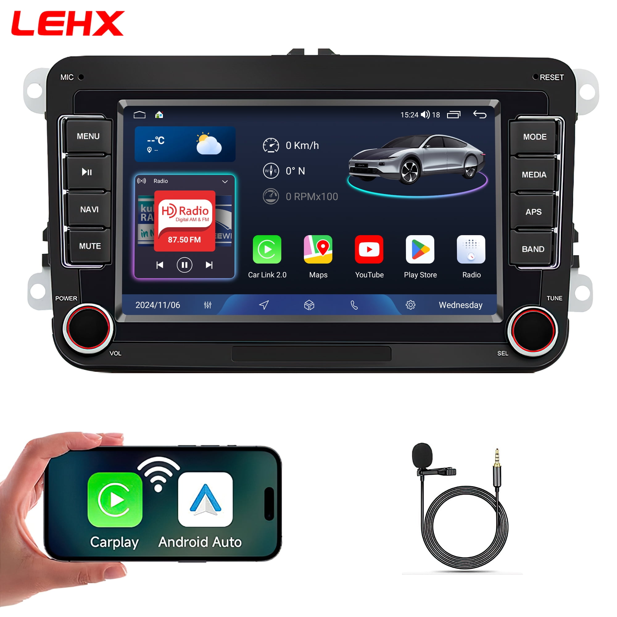LEHX 7" Wireless CarPlay Android Auto 2+32G For VW Volkswagen Jetta Passat Golf MK5 MK6 Car ...
