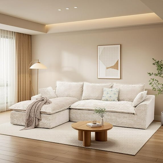 LEHZROAJ 103" Chenille Compressed Sofa,L Shaped Sectional Couch Pillows ...