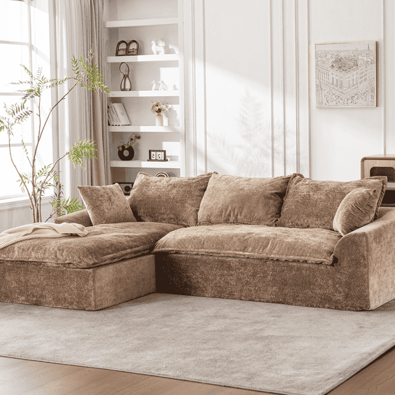 LEHZROAJ 103" Chenille Compressed Sofa,L Shaped Sectional Couch Pillows ...
